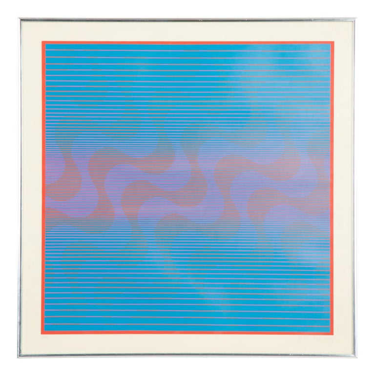 Julian Stanczak - Julian Stanczak Blue Op Art Screen Print For Sale at ...