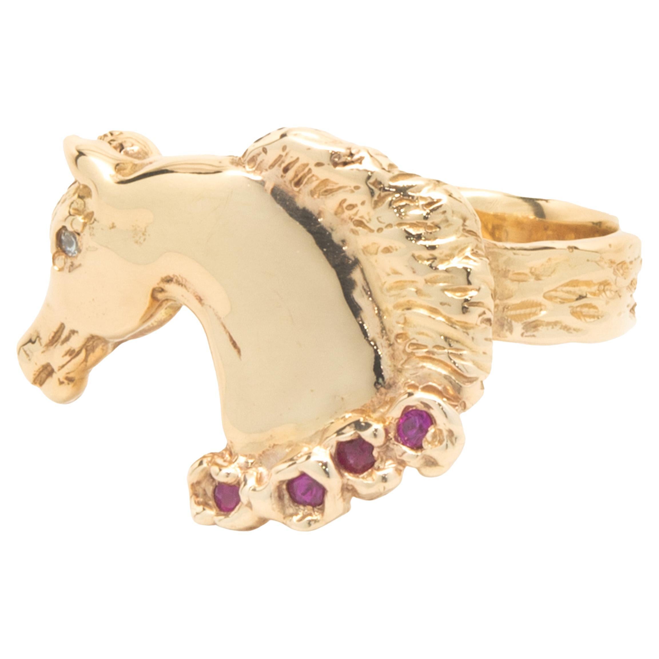 Julie Vos 14 Karat Rose Gold Ruby Horse Head Ring For Sale at 1stDibs