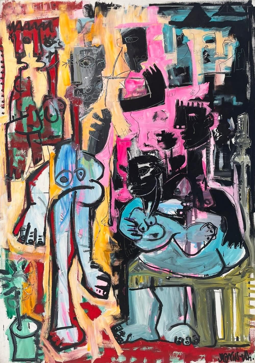 Mordechai Avniel - 1940s Israeli Modernist Oil Painting Marine Harbor ...