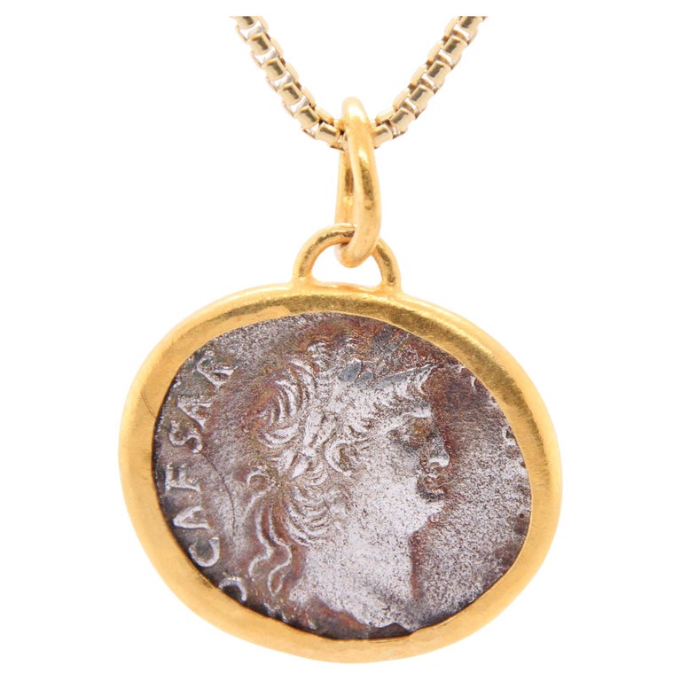 Julius Caesar Coin Replica Amulet Pendant Necklace with 24kt Gold and ...