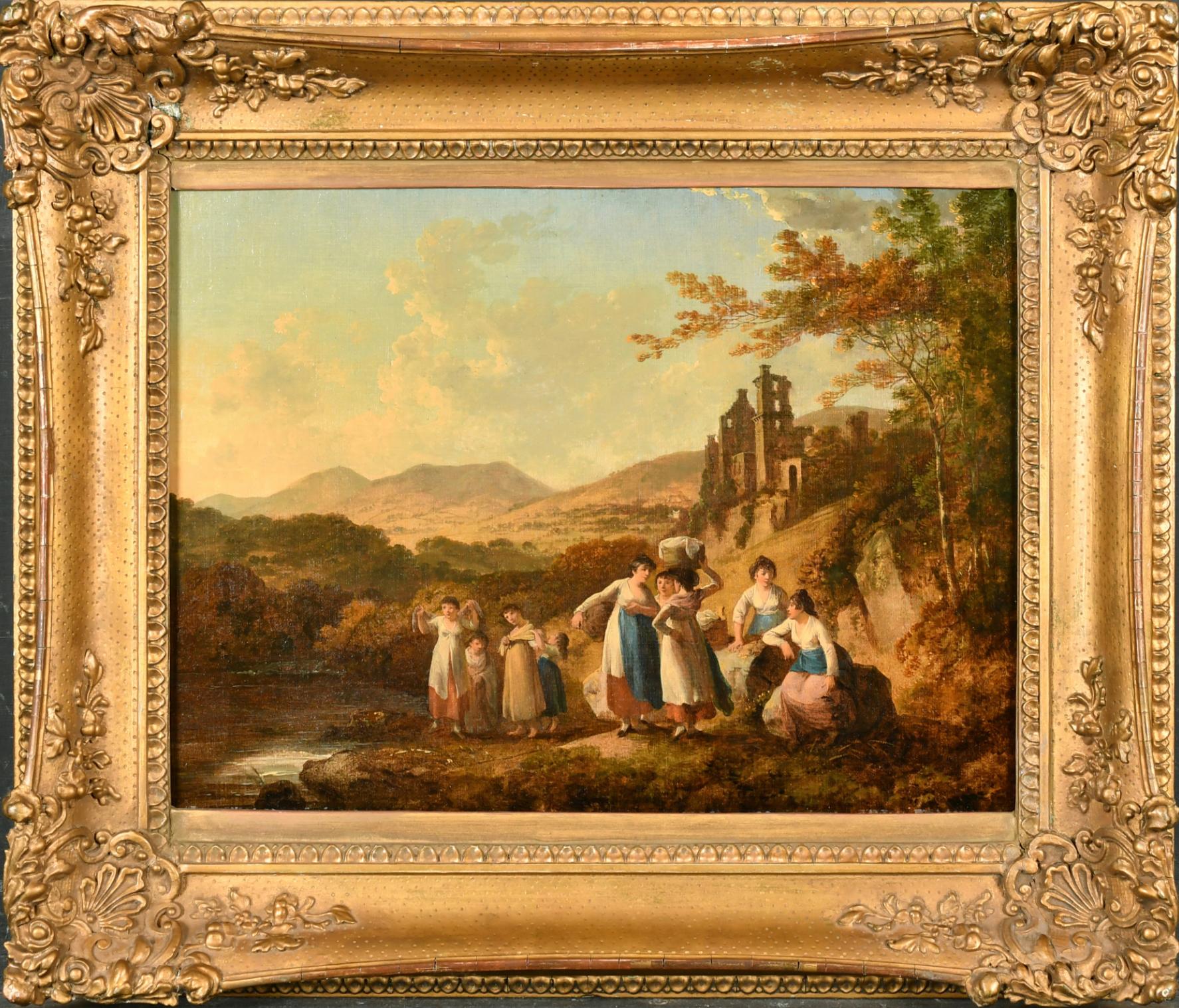 A Galleon Offshore, by a fortress, numerous figures in the foreground ...