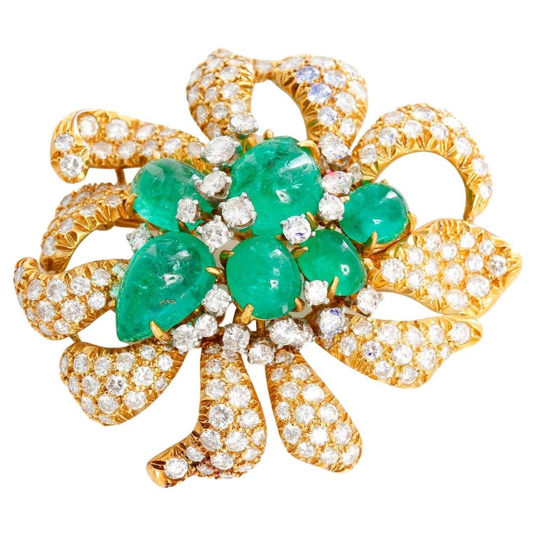 Julius Cohen Emerald and Diamond Estate Pin For Sale at 1stDibs