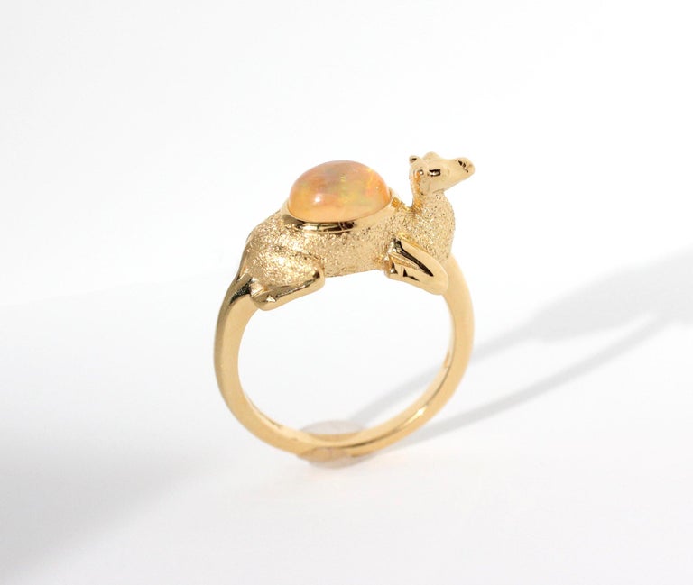 Julius Cohen Fire Opal Camel Ring in 22 Kt Gold For Sale at 1stDibs