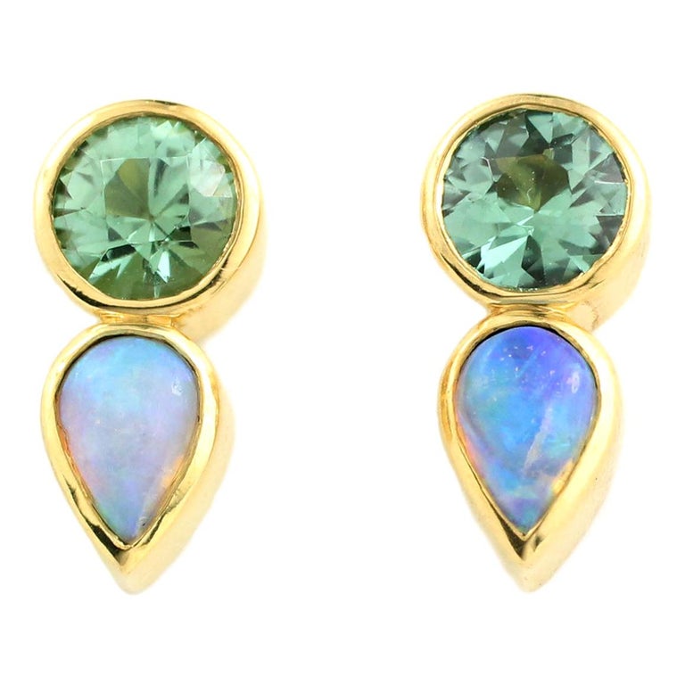 Julius Cohen Mint Tourmaline and Opal Earrings at 1stDibs