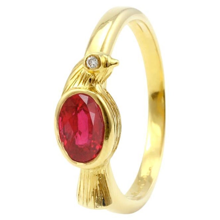 Julius Cohen Ruby Bird Ring in 18 Kt Gold at 1stDibs