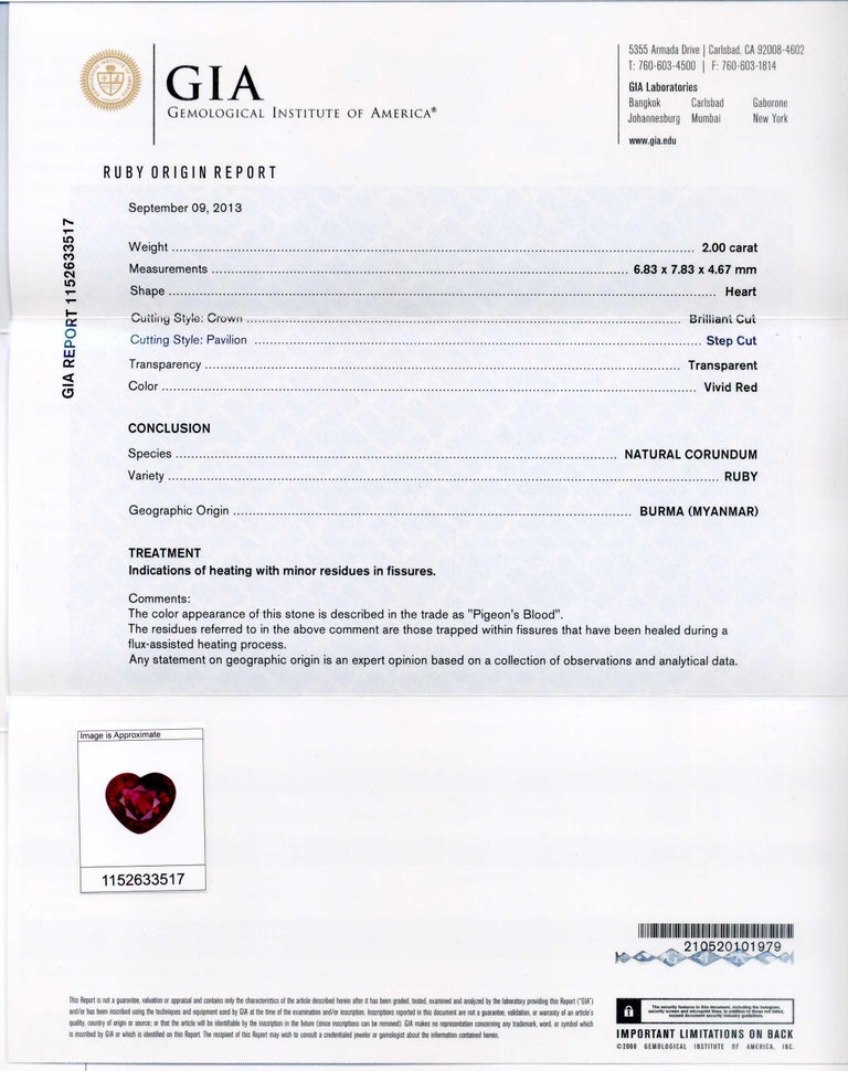 Julius Cohen 2 Carat GIA Certified Ruby Heart Necklace in 18 Karat Gold ...