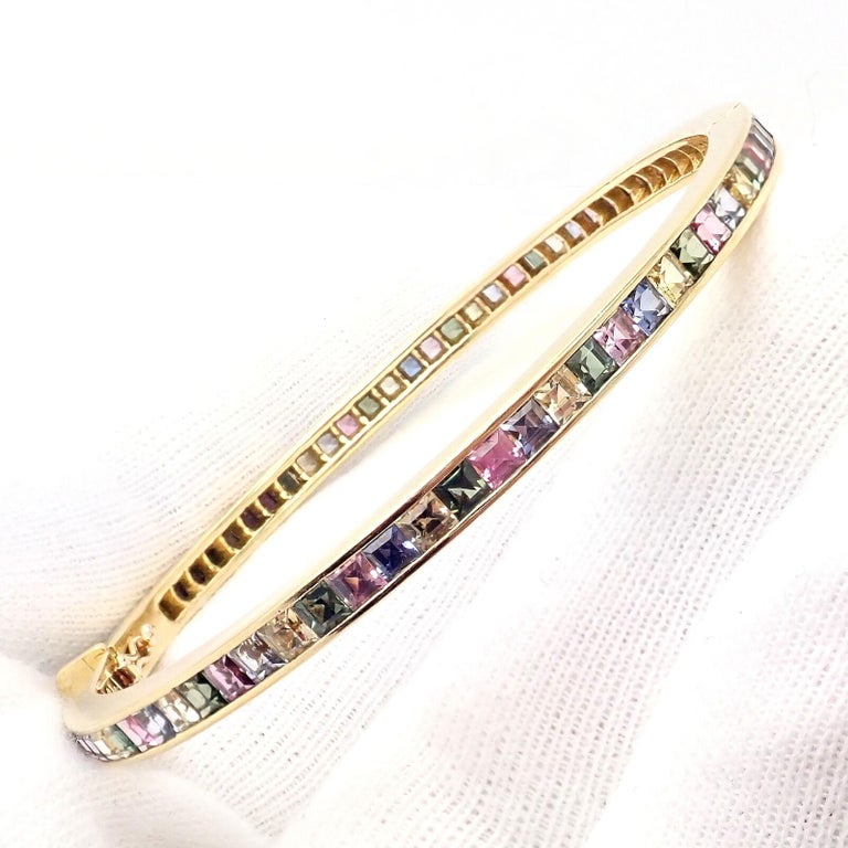 Julius Cohen Sapphire Pastel Color Stone Yellow Gold Bangle Bracelet ...