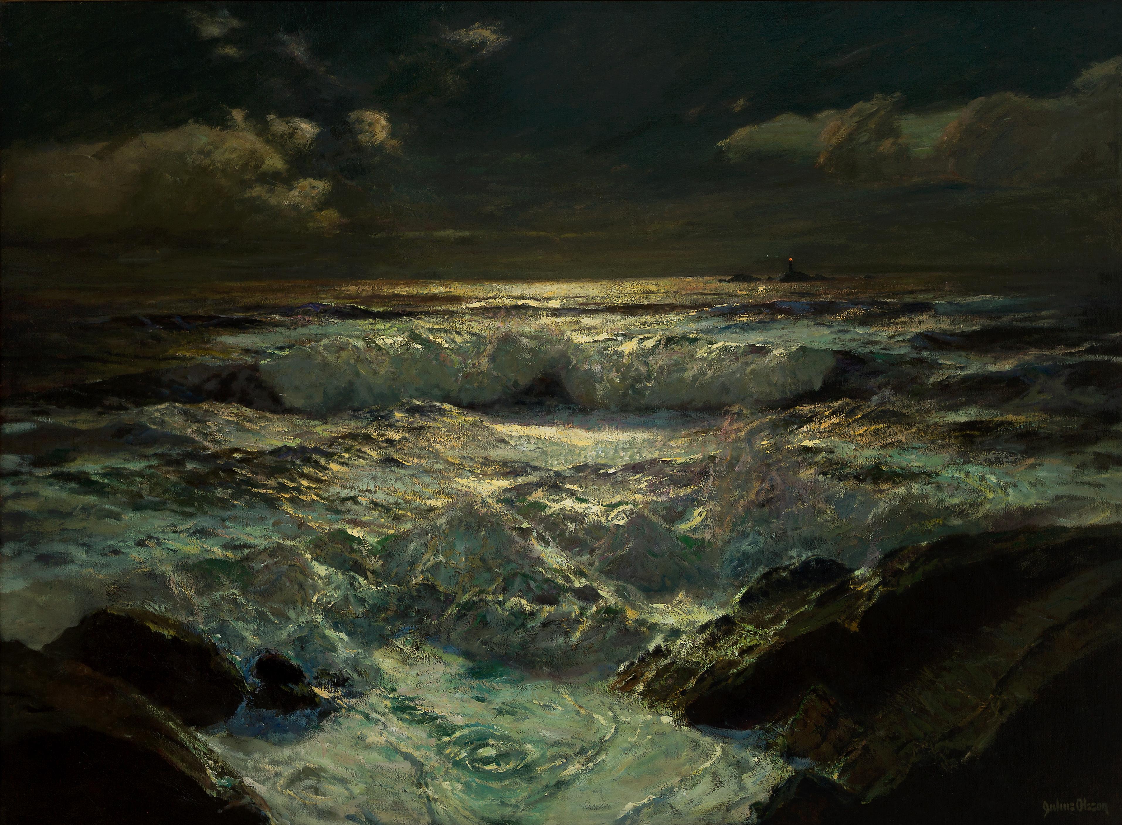 Julius Olsson - The Longships Light - 20th Century, Oil Paint, Seascape ...