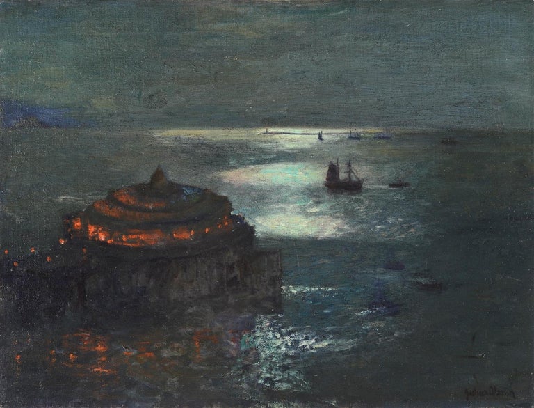 Julius Olsson - "The Pier, Plymouth - by Moonlight" at 1stDibs