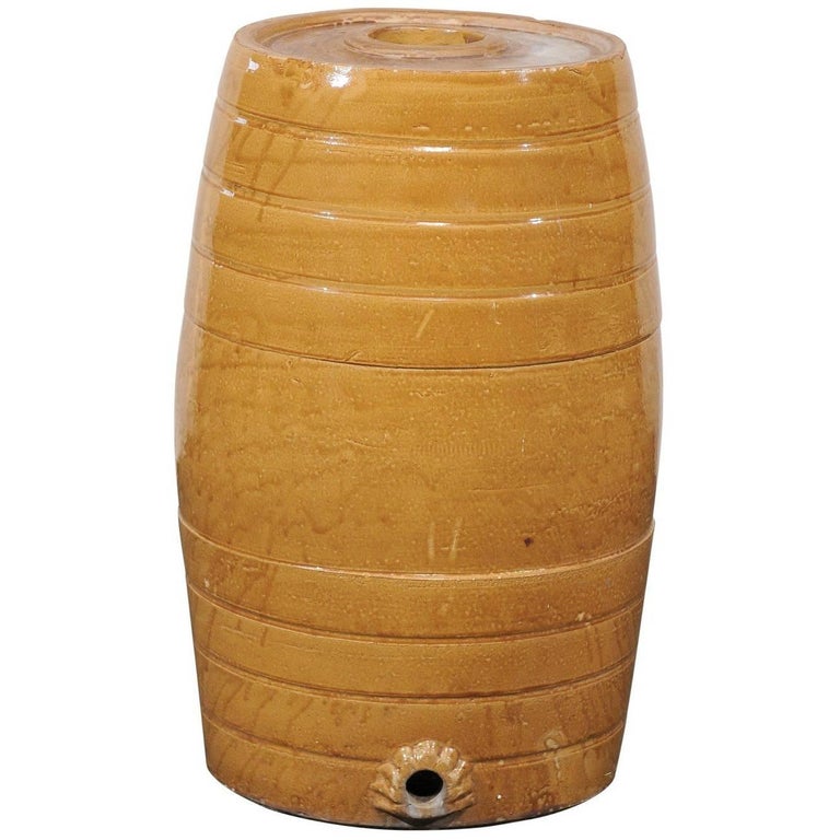 Jumbo 19th Century English Ceramic Whiskey Barrel, Gold Color at 1stDibs