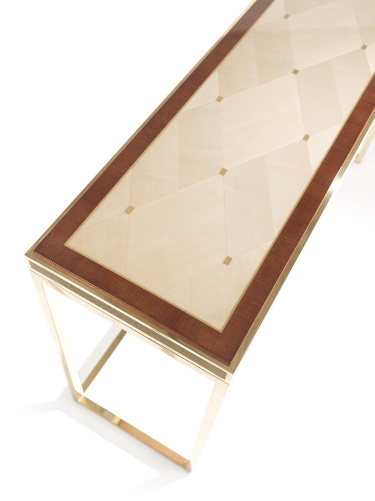 21st Century Hudson Console in Glossy Brass with Engraved Frame For ...