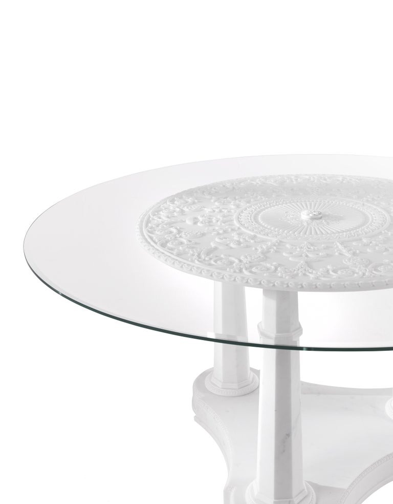 21st Century Relief Entrance Table in White Statuario Marble and Glass ...