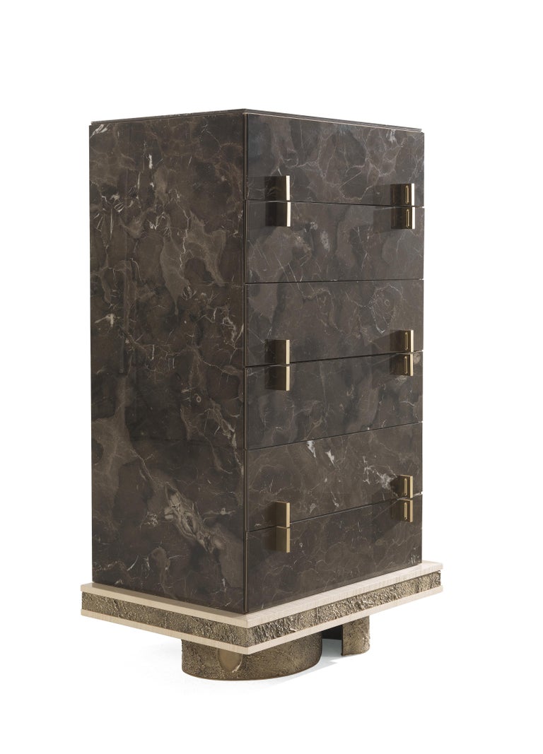 21st Century Shinto Chest of Drawers in Wood covered in Brown Damasco ...