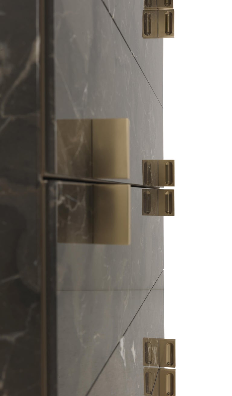 21st Century Shinto Chest of Drawers in Wood covered in Brown Damasco ...