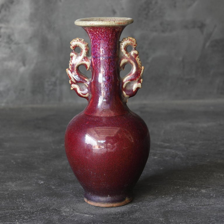 Jun Ware Vase with Red Glaze and Dragon Ears / Chinese Antiques / Qing ...