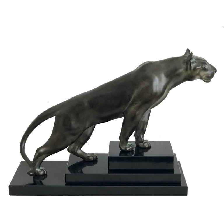 Jungle Art Deco Style Panther Sculpture with Green Patina by Max Le ...