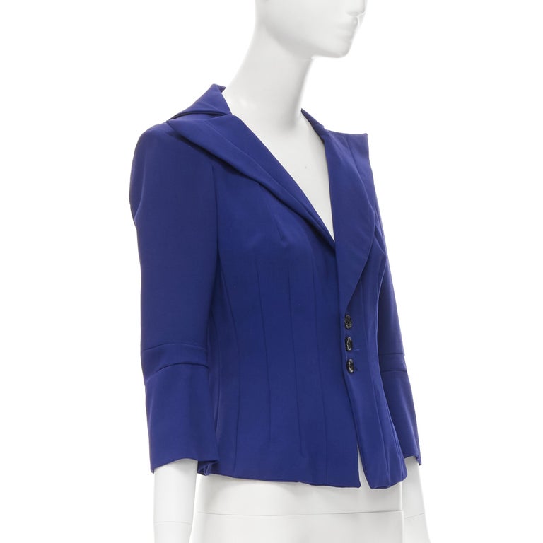 JUNYA WATANABE 1996 blue pleated panelled waist angular collar blazer ...