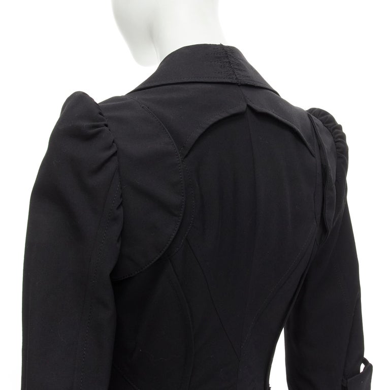 JUNYA WATANABE 2005 black deconstructed patch back puff sleeve trench ...
