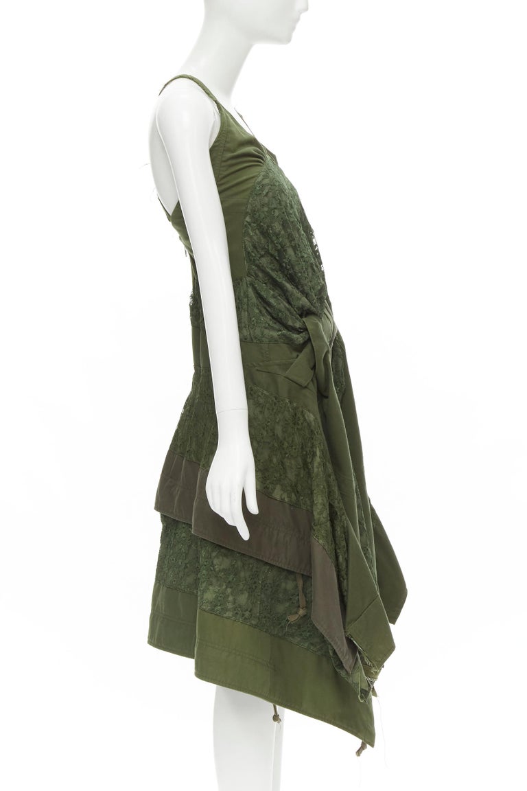 JUNYA WATANABE 2006 Runway military green lace deconstructed dress XS ...