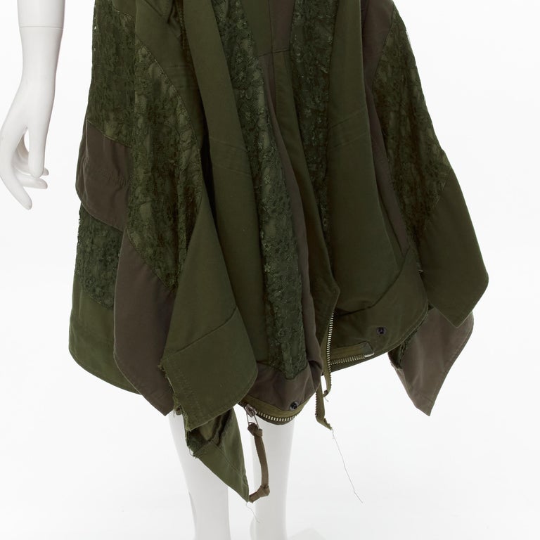 JUNYA WATANABE 2006 Runway military green lace deconstructed dress XS ...