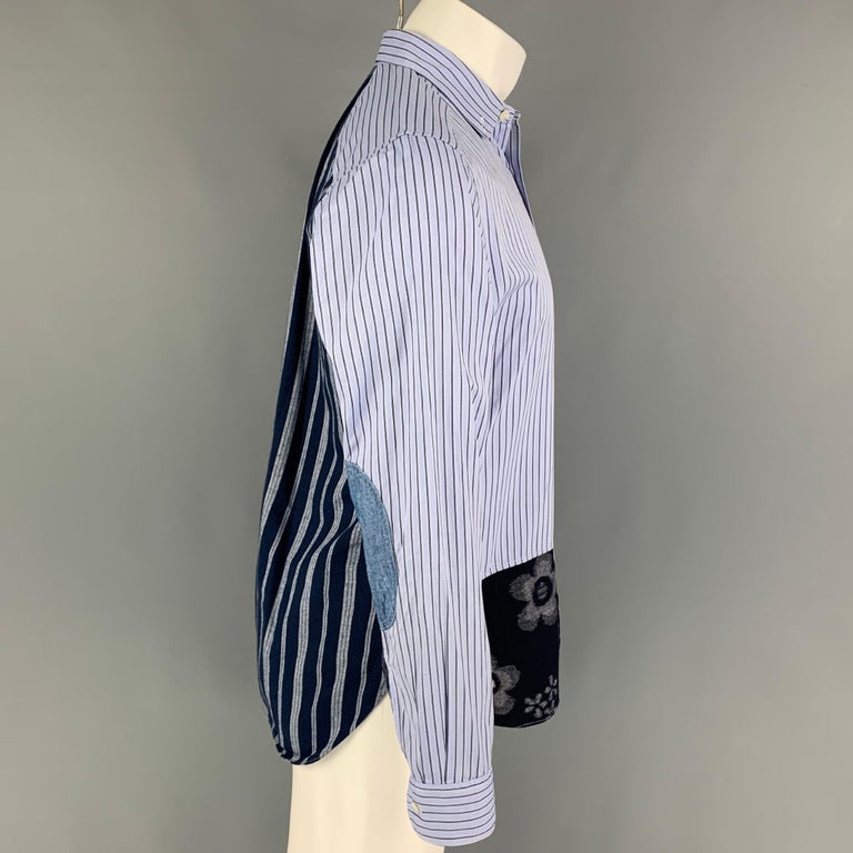 JUNYA WATANABE Size M Blue Navy Stripe Cotton Linen Long Sleeve Shirt ...