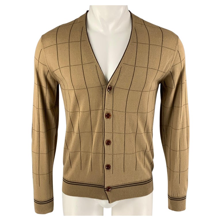 JUNYA WATANABE Size M Khaki Brown Window Pane Cotton V-Neck Cardigan ...