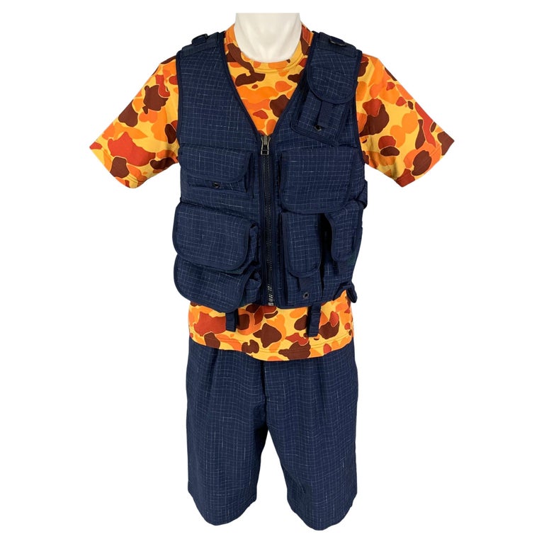 JUNYA WATANABE SS19 Size M Blue Yellow Grosgrain Utility Waistcoat Shorts Tee 3PC Set For Sale ...
