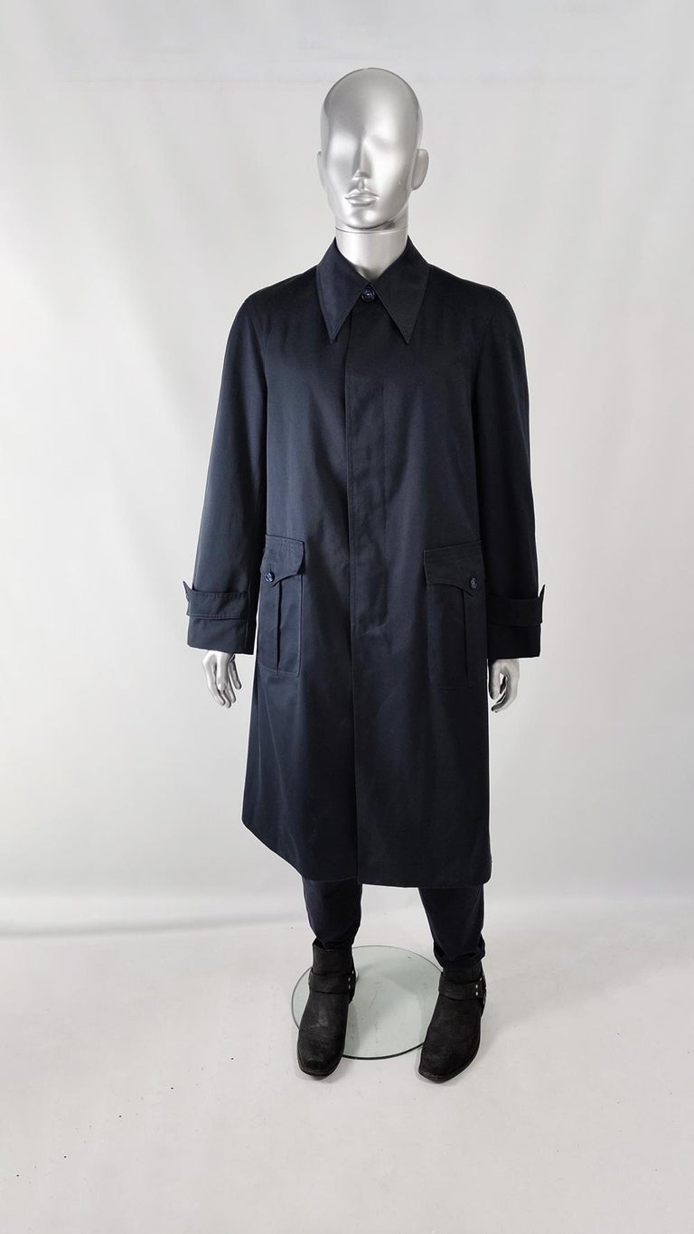 Jupiter Paris Vintage 70s Mens Dagger Collar Navy Blue Maxi Trench Coat ...