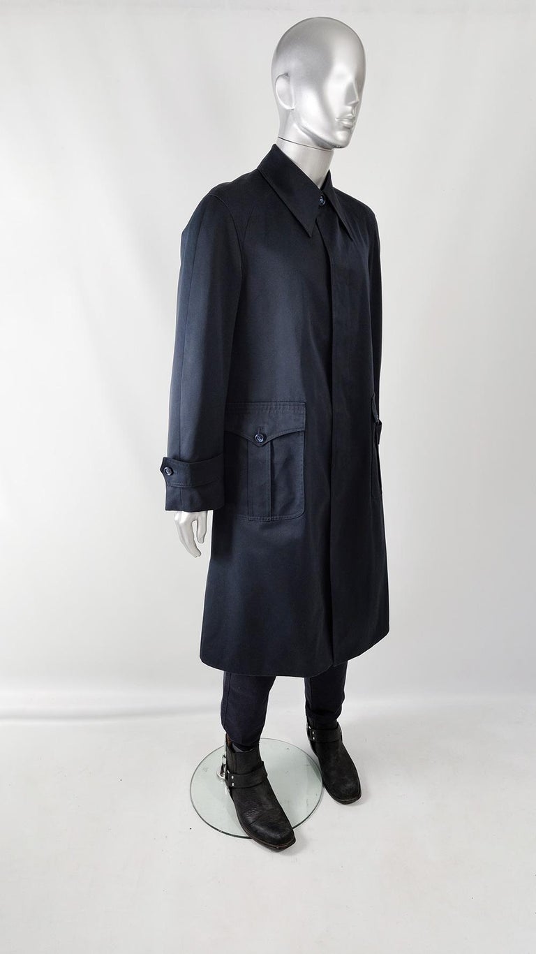 Jupiter Paris Vintage 70s Mens Dagger Collar Navy Blue Maxi Trench Coat ...