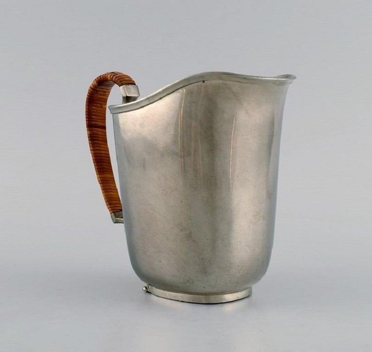 Just Andersen, Denmark, Art Deco Tin Water Jug with a Wicker Handle For ...