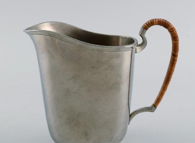 Just Andersen, Denmark, Art Deco Tin Water Jug with a Wicker Handle For ...