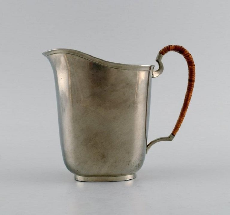 Just Andersen, Denmark, Art Deco Tin Water Jug with a Wicker Handle For ...