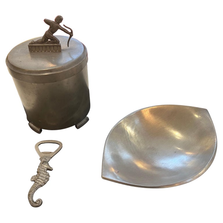 Just Andersen Danish Art Deco Pewter Set 1920 Jar Dish Bottle Opener ...