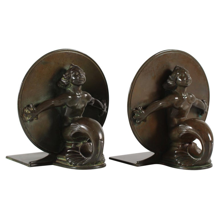 Just Andersen Set of Two Bookends, Mermaids no 1554 of Disco Metal ...