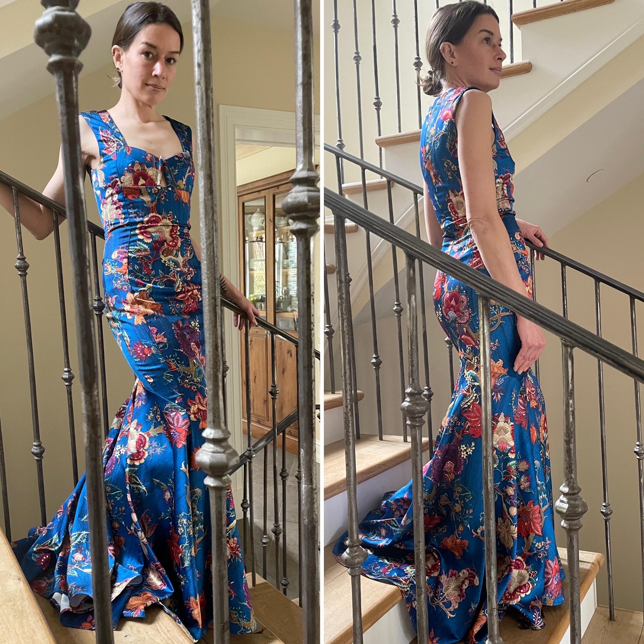 Just Cavalli Orientalist Floral Evening Dress w Keyhole Bust by Roberto ...