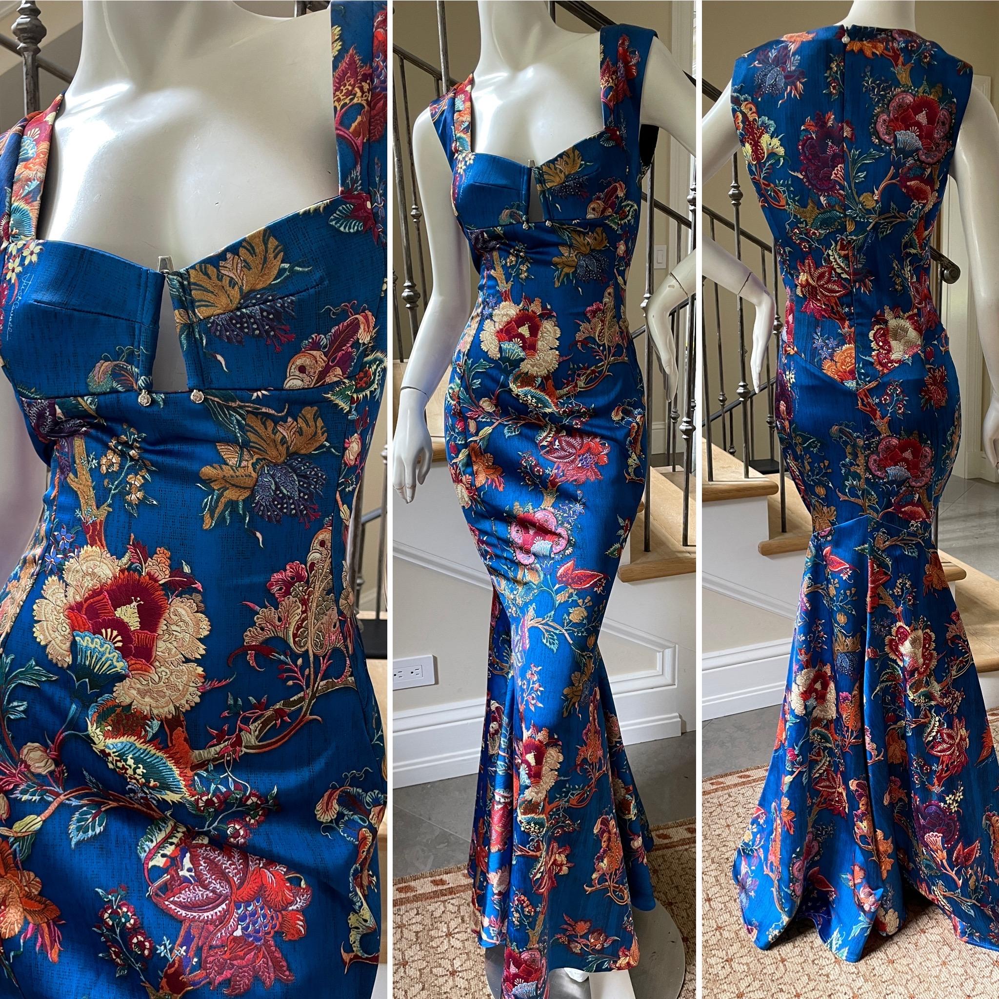 Just Cavalli Orientalist Floral Evening Dress w Keyhole Bust by Roberto ...
