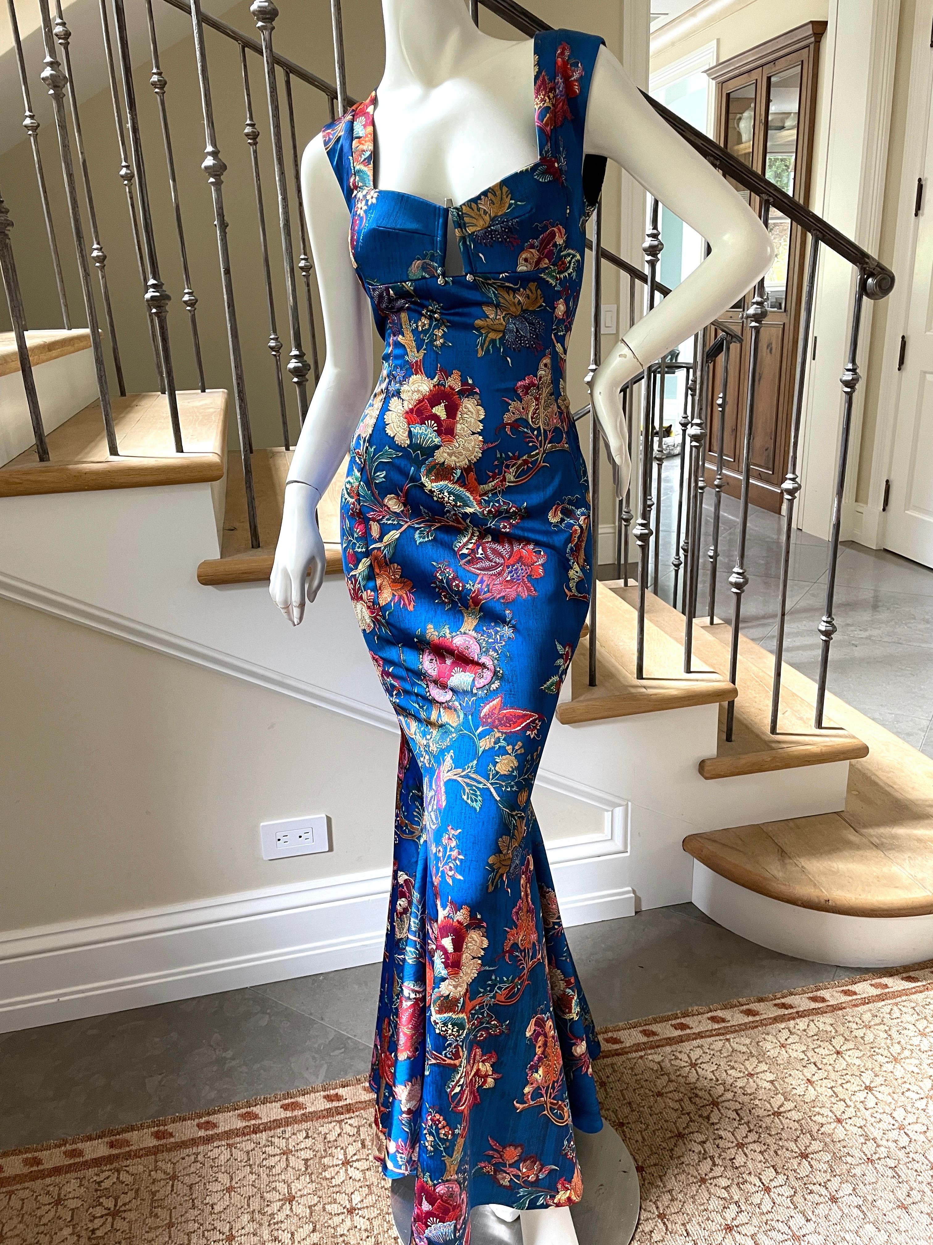 Just Cavalli Orientalist Floral Evening Dress w Keyhole Bust by Roberto ...