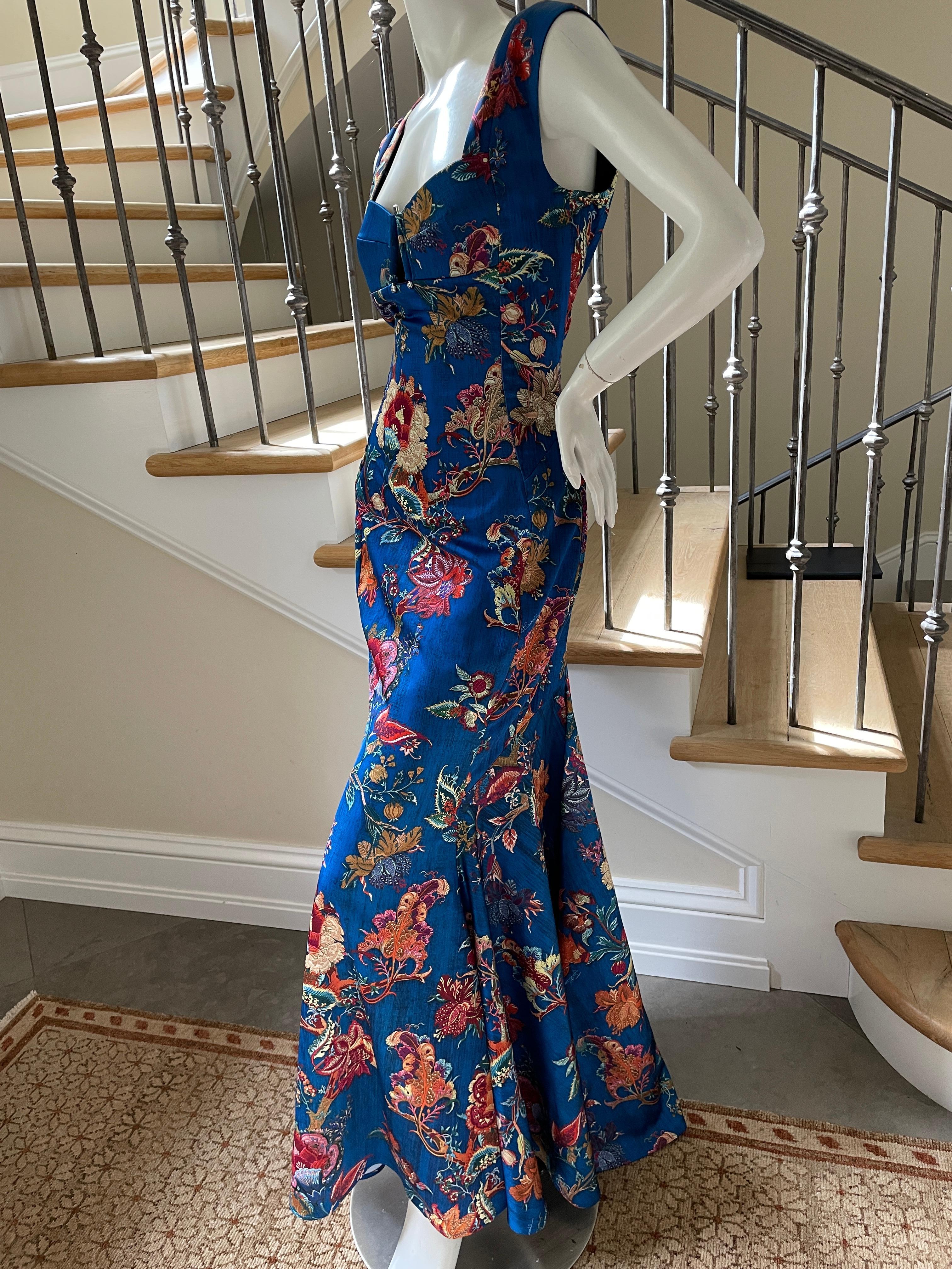 Just Cavalli Orientalist Floral Evening Dress w Keyhole Bust by Roberto ...