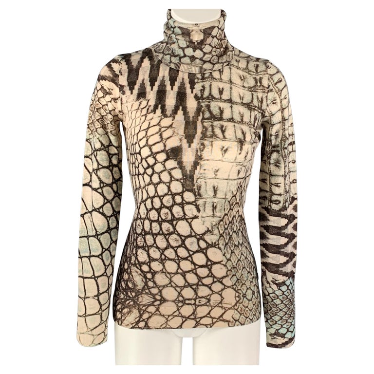 JUST CAVALLI Size 4 Taupe Cream Wool Snake skin print Pullover For Sale ...
