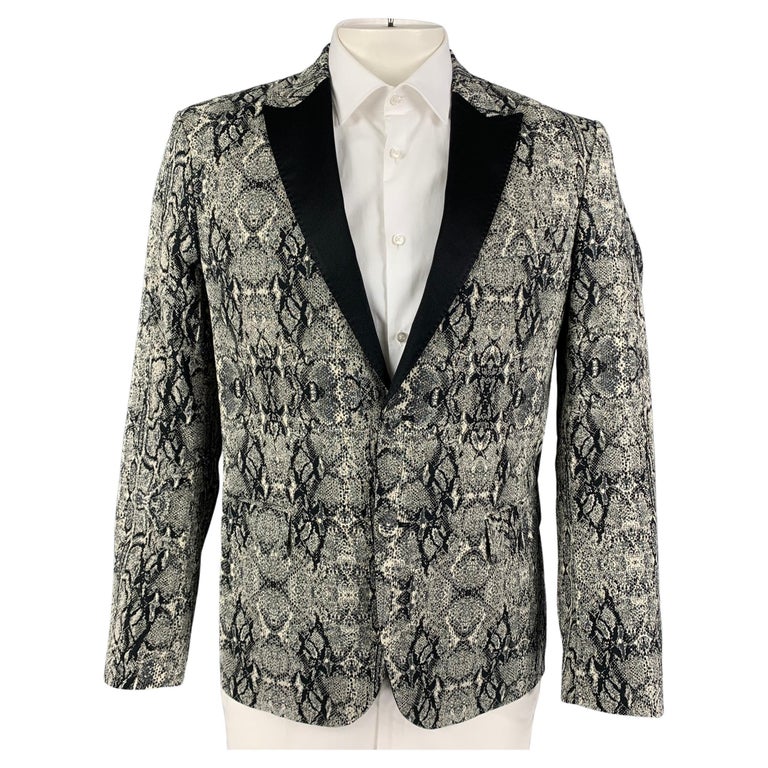 JUST CAVALLI Size 42 Grey Black Snake Skin Print Cotton Blend Peak ...