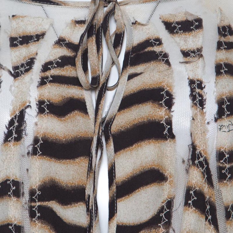 Just Cavalli Tiger Stripe Print Mesh Insert Smocked Waist Dress S For ...