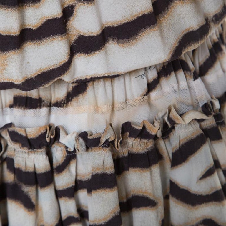 Just Cavalli Tiger Stripe Print Mesh Insert Smocked Waist Dress S For ...