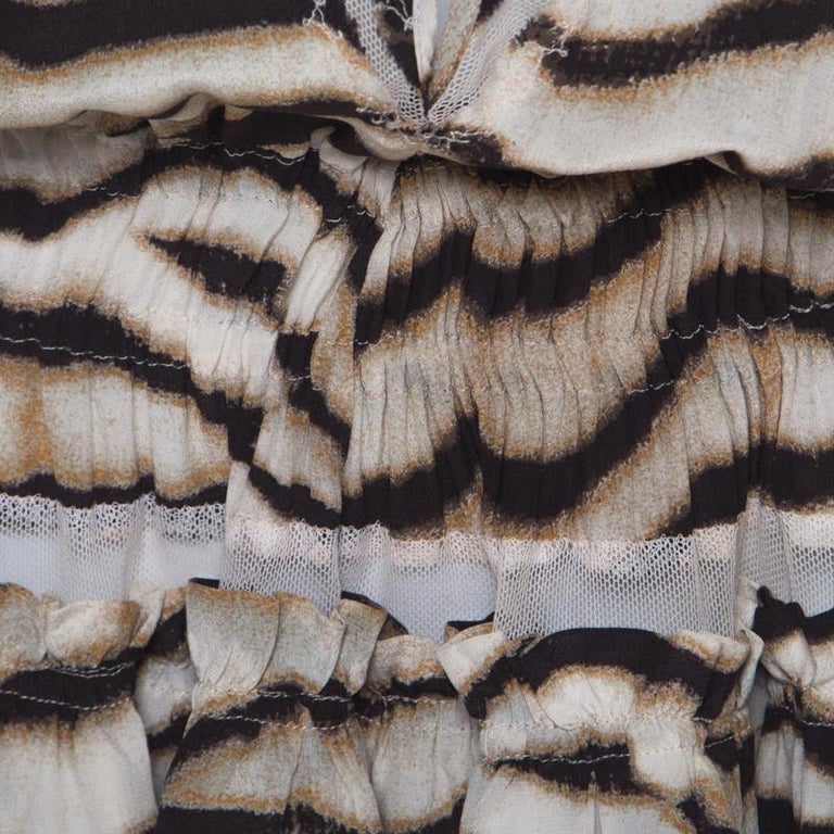 Just Cavalli Tiger Stripe Print Mesh Insert Smocked Waist Dress S For ...