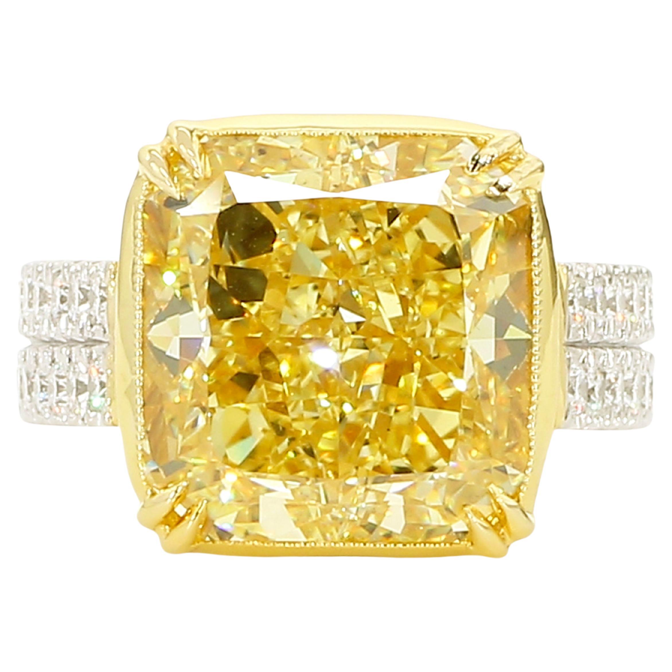 Just under 12 Carat Fancy Yellow Diamond Engagement Ring, In Platinum ...