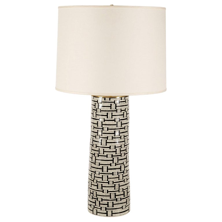 Justin Goodall Dorn Earthenware Lamp with Linen Shade at 1stDibs