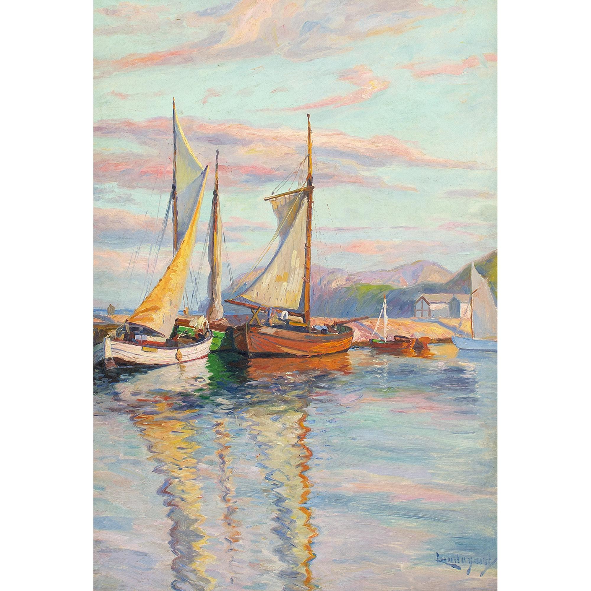 Justus Lundegård - Justus Lundegard, Moored Sailboats, Oil Painting at ...