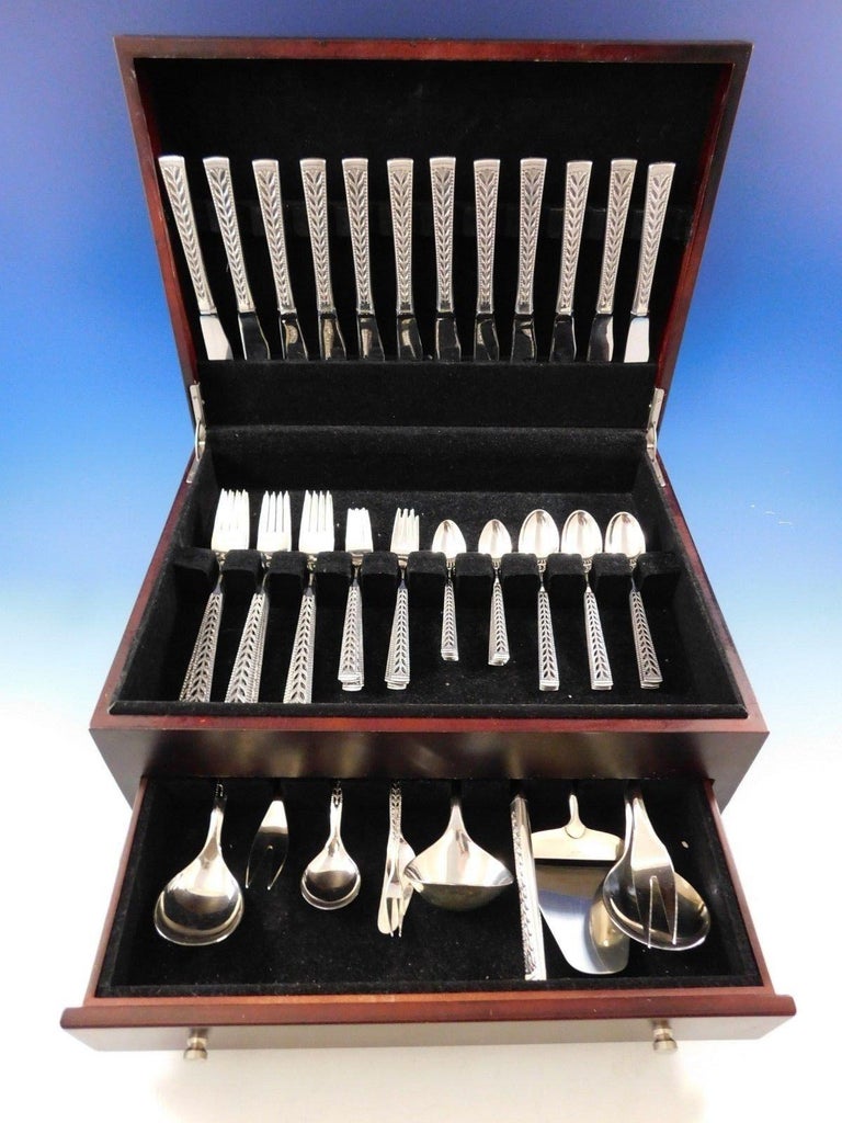 Juvel by Nils Hansen Norway 830 Silver Flatware Set for 12 Dinner ...