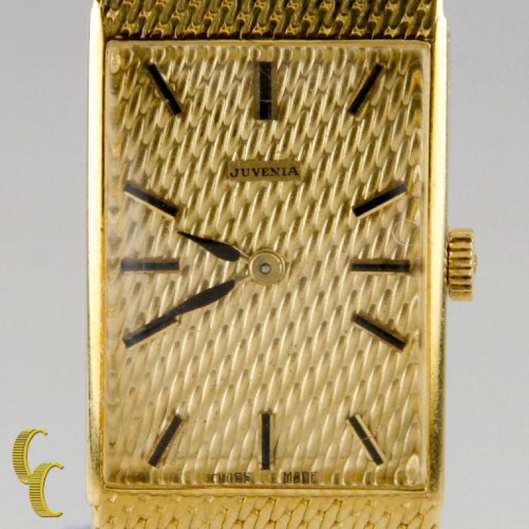 Juvenia Women's 18 Karat Gold Square Hand-Winding Watch with Gold Mesh ...