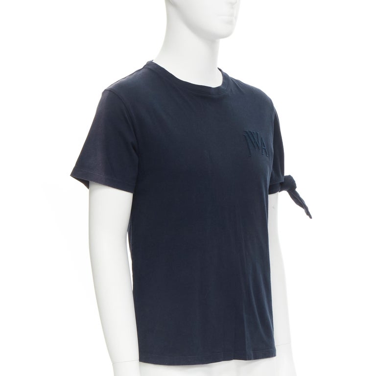 JW Anderson JWA logo embroidered navy blue cotton tie sleeve T-shirt S ...