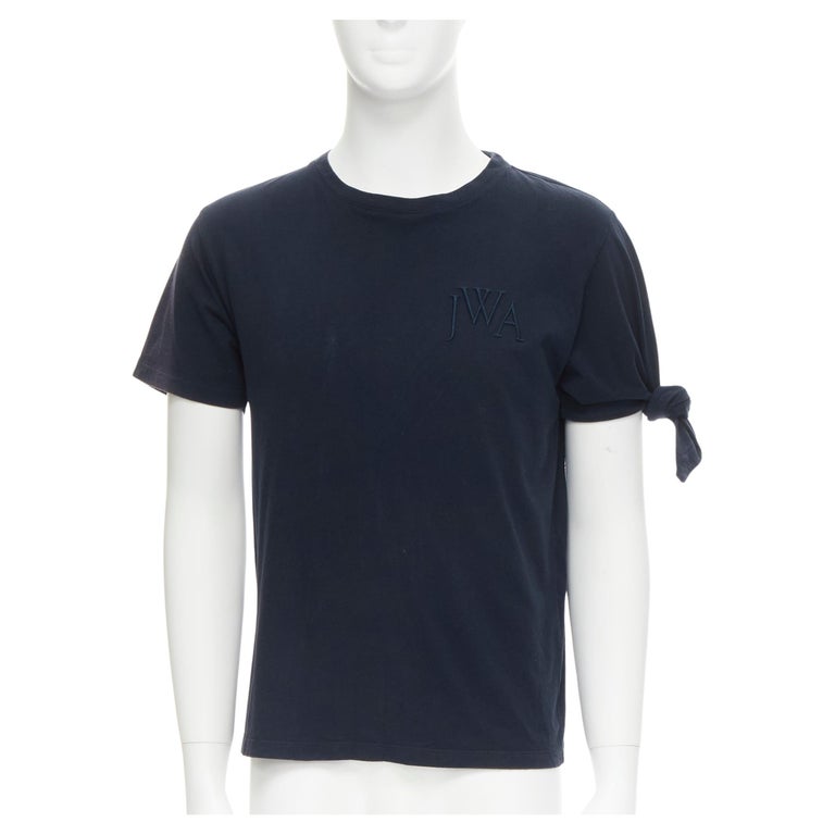JW Anderson JWA logo embroidered navy blue cotton tie sleeve T-shirt S ...